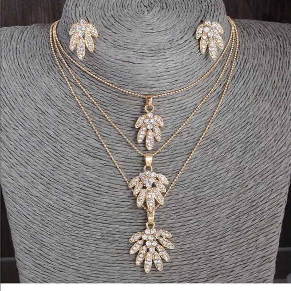 Jewelry | 3 Layer Crystal Necklace Chain Earrings Jewelry | Poshmark